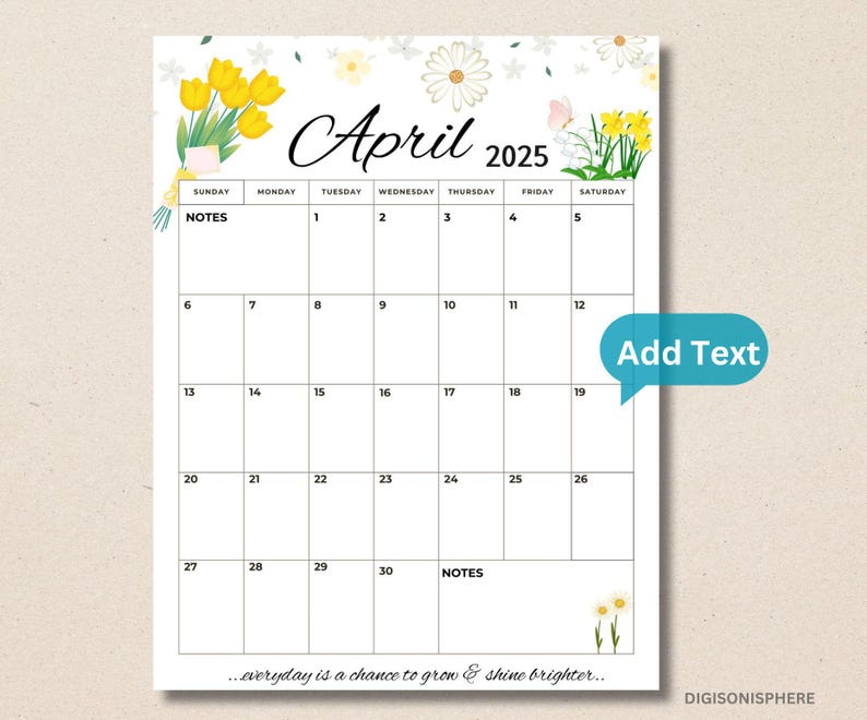 Fillable & Editable April 2025 Calendar | Simple Modern Work Calender ...