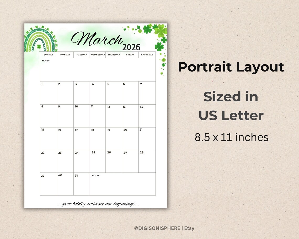 March 2026 Calendar: Fillable, Simple Script (PDF, PNG, JPG) - Etsy