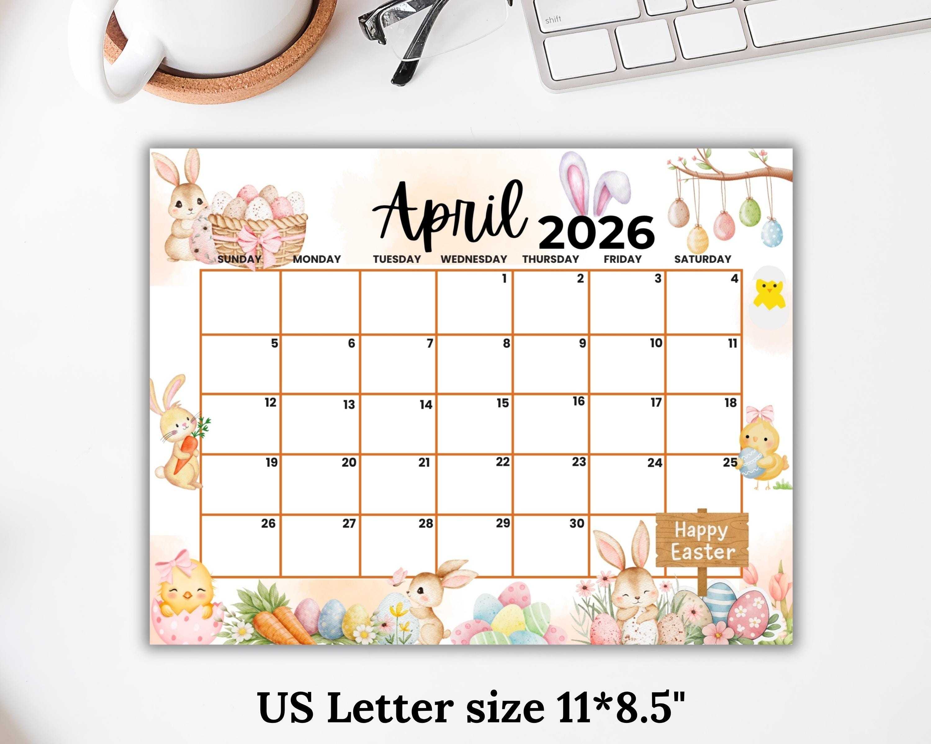 Printable Fillable April 2026 Calendar , Happy Easter With Colorful ...
