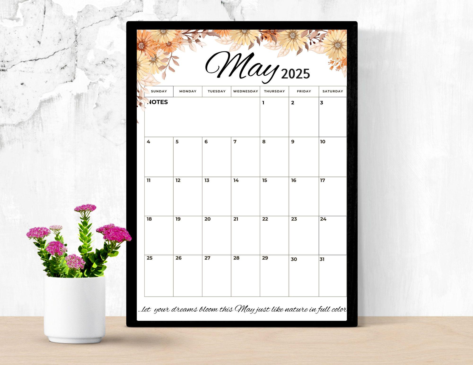 Fillable & Editable May 2025 Calendar | Simple Modern Work Calender ...