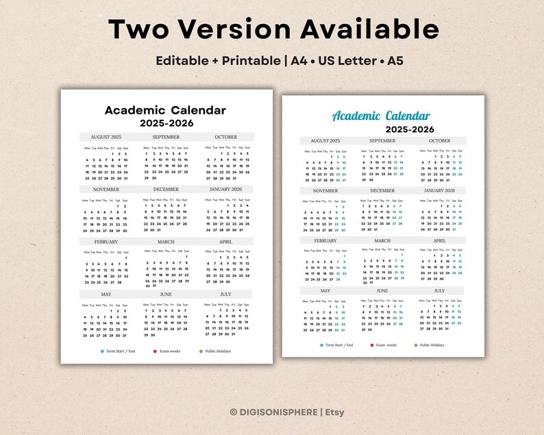 2025–2026 Academic Calendar Printable | Color-coded School Planner PDF ...