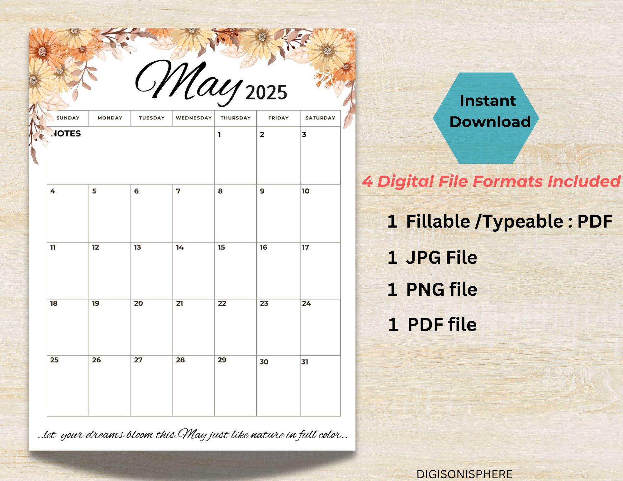 Fillable & Editable May 2025 Calendar | Simple Modern Work Calender ...