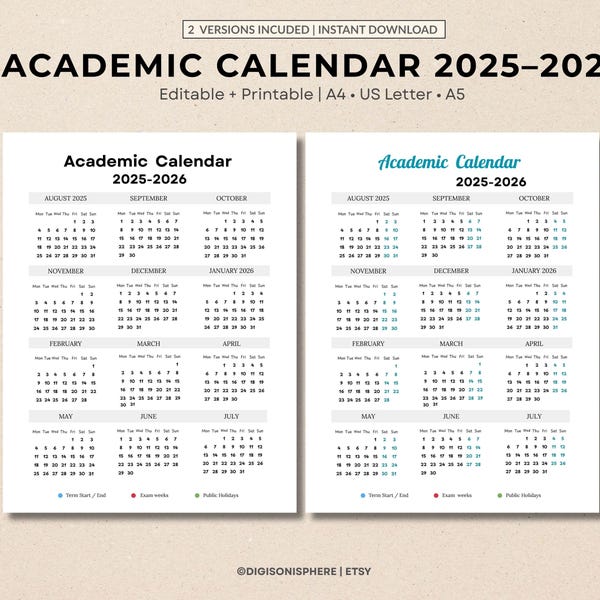 Editable school calendar 25 26 - Etsy België