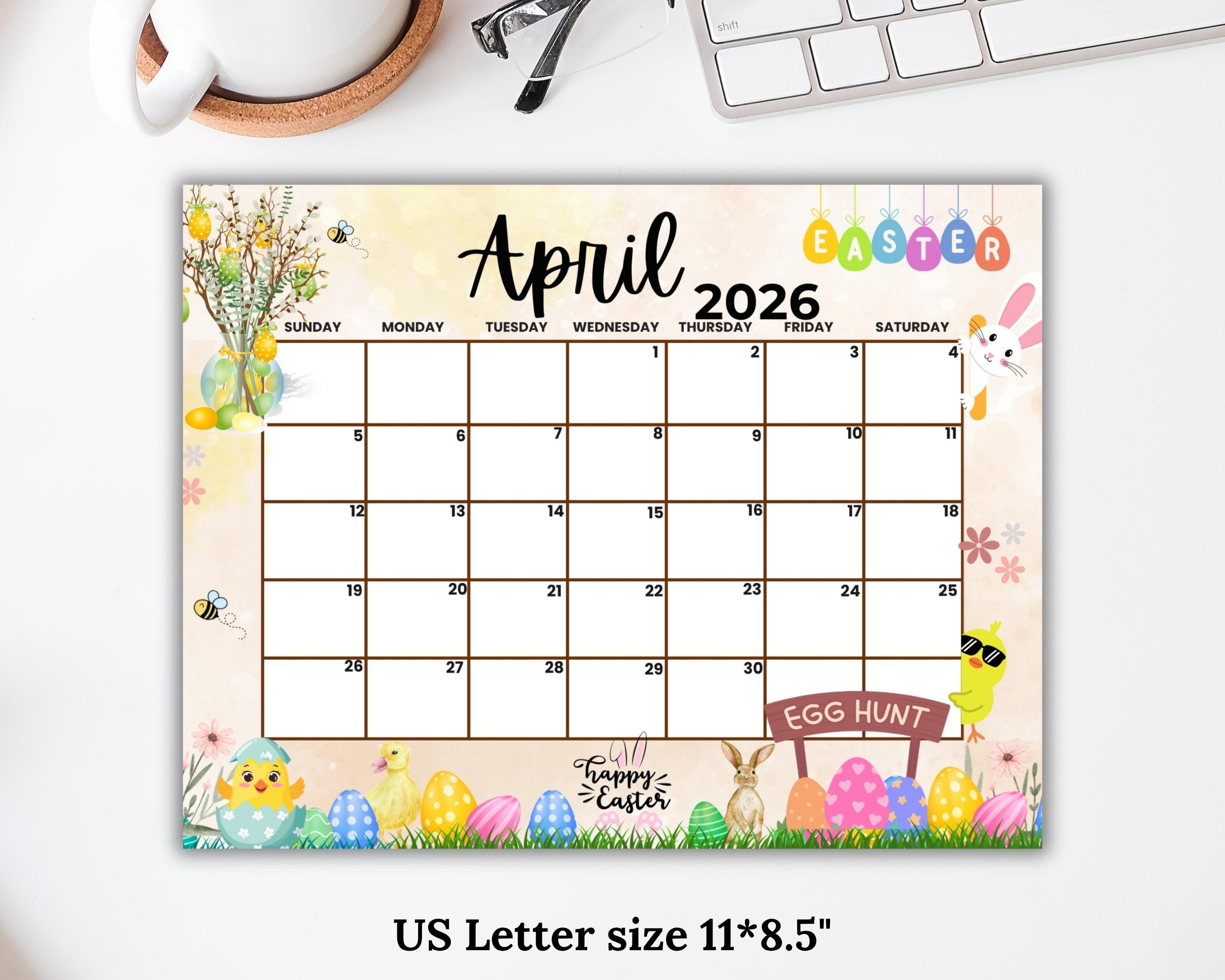 Printable April 2026 Calendar, Editable Easter Planner With Bunnies ...