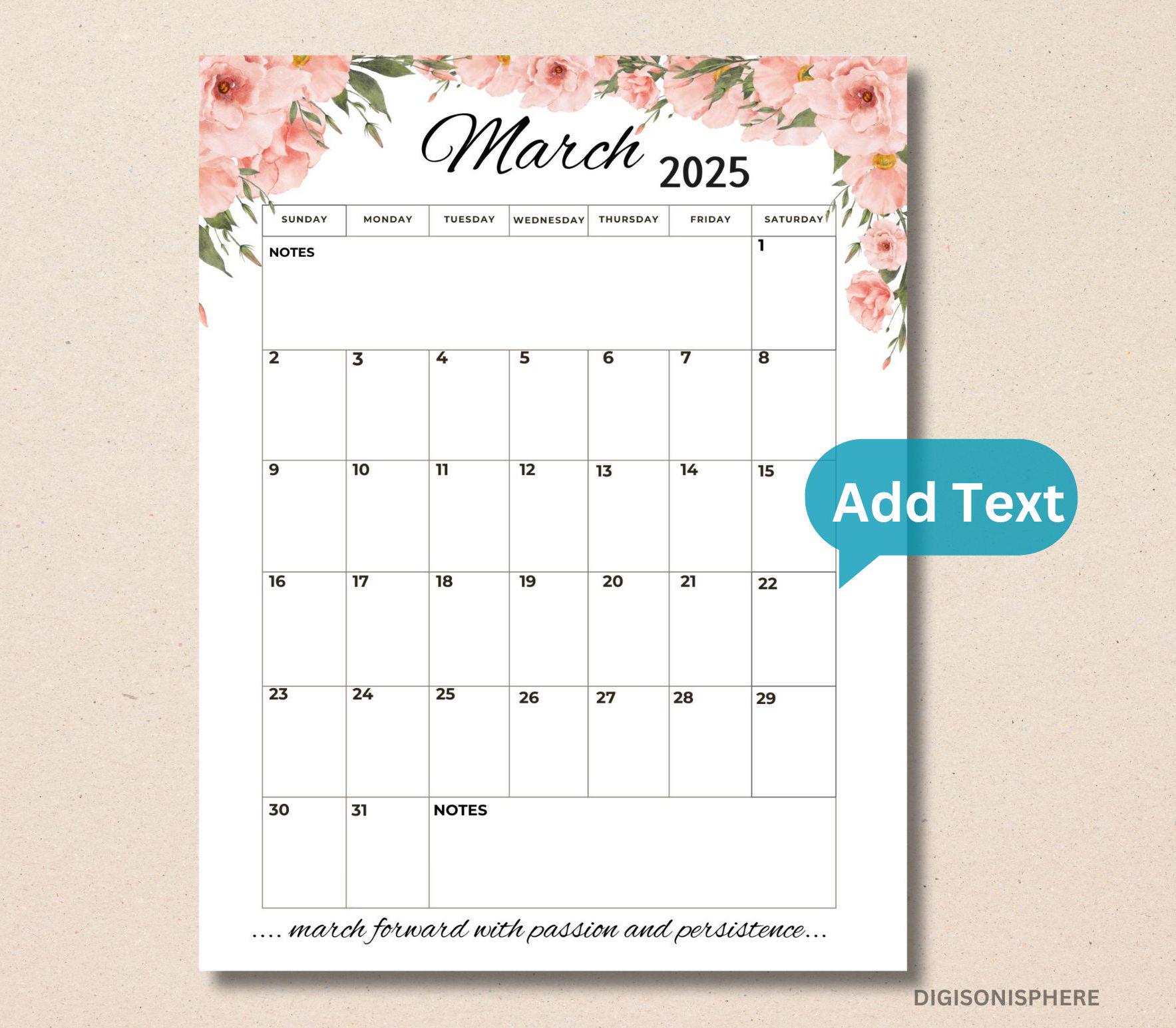 March 2025 Editable Calendar - Digital Download | Fillable & Printable ...