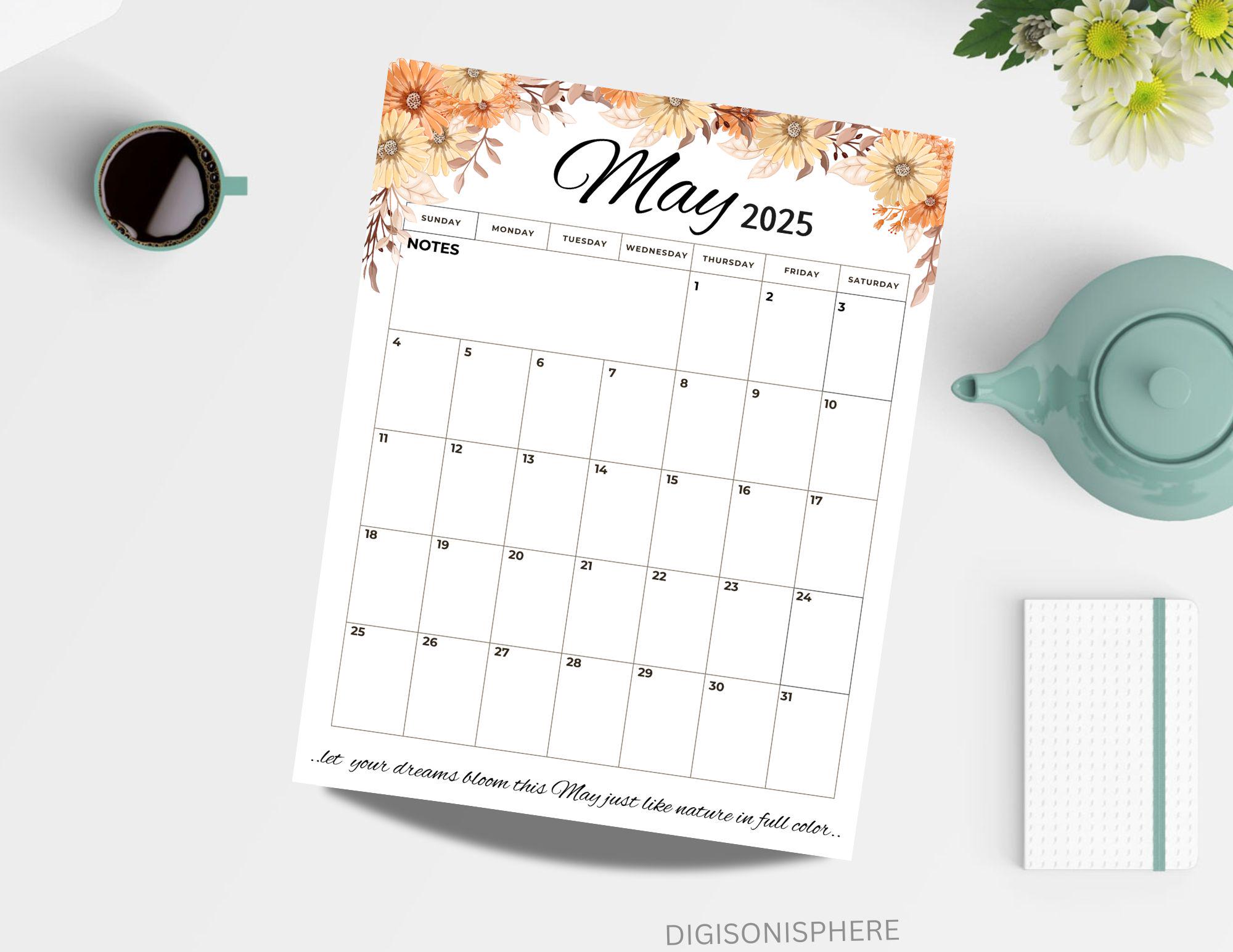 Fillable & Editable May 2025 Calendar | Simple Modern Work Calender ...