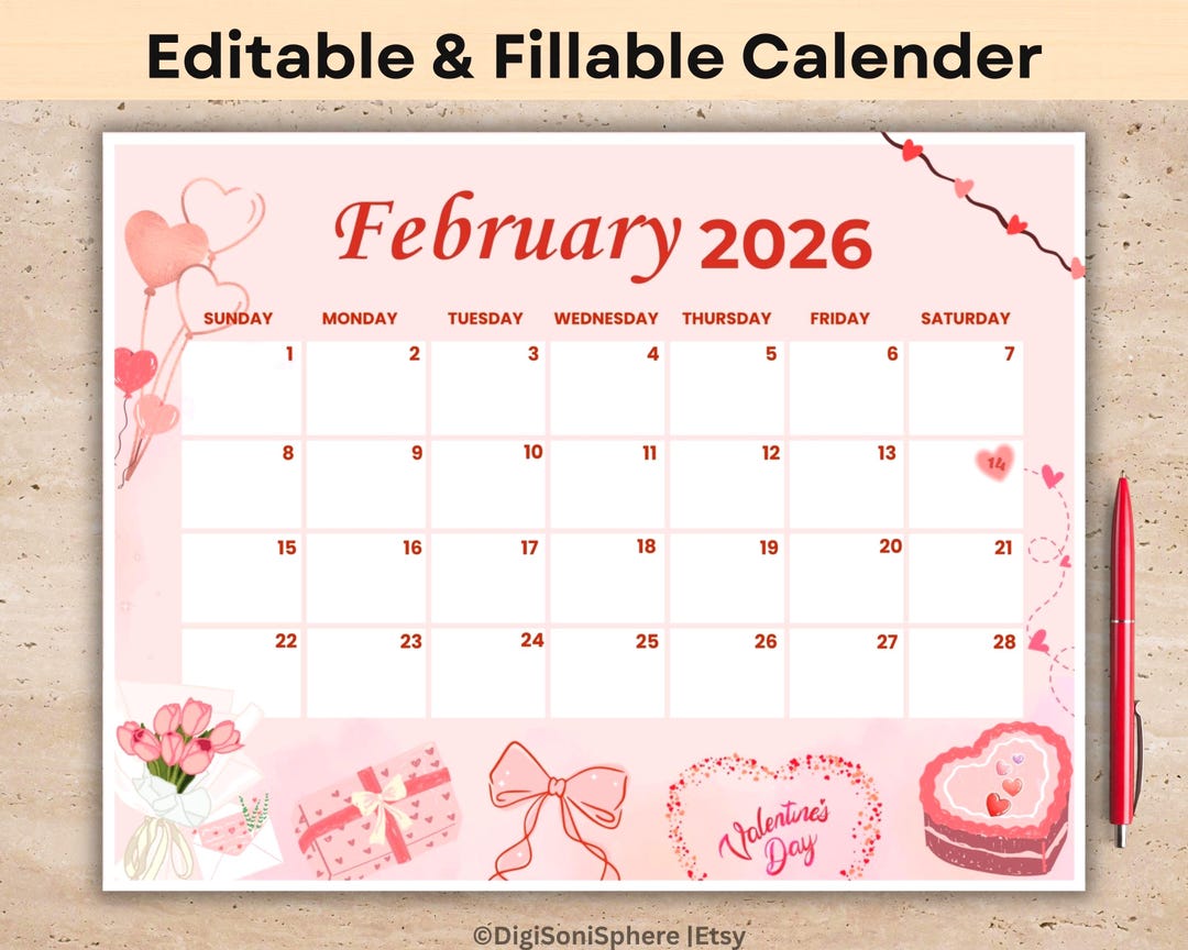 Editable February 2026 Calendar | Monthly Planner for Kids, School ...