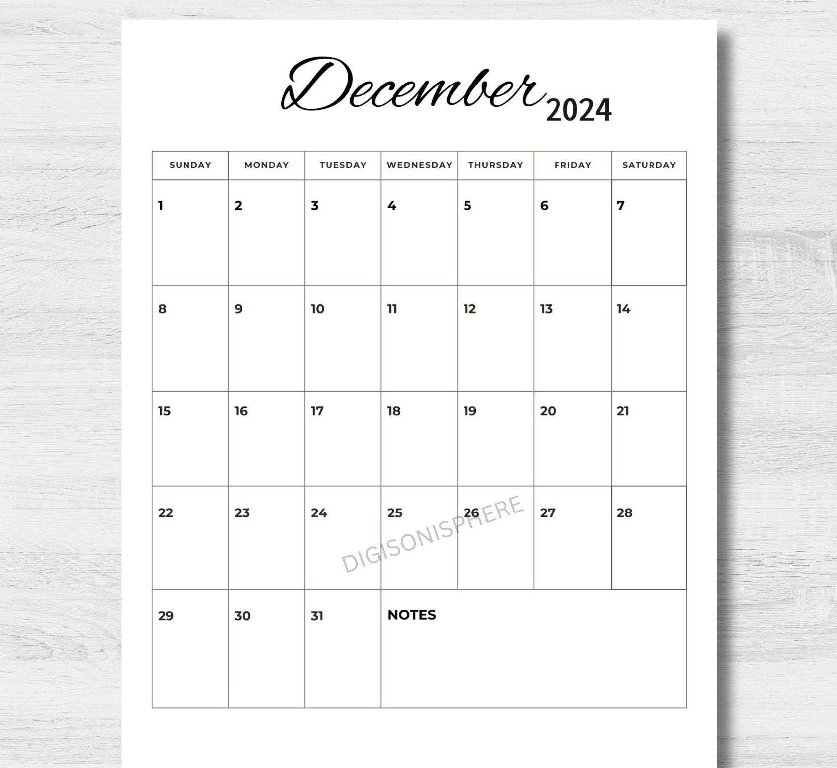 December 2024 Calendar Fillable & Editable Simple Script Calendar ...