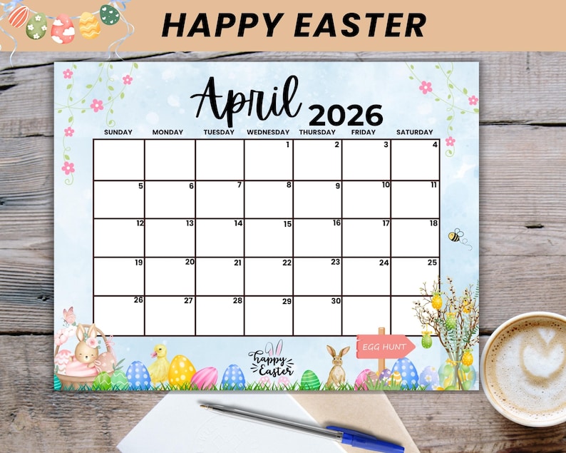 Editable April 2026 Calendar | Monthly Planner for Kids, School, Work ...