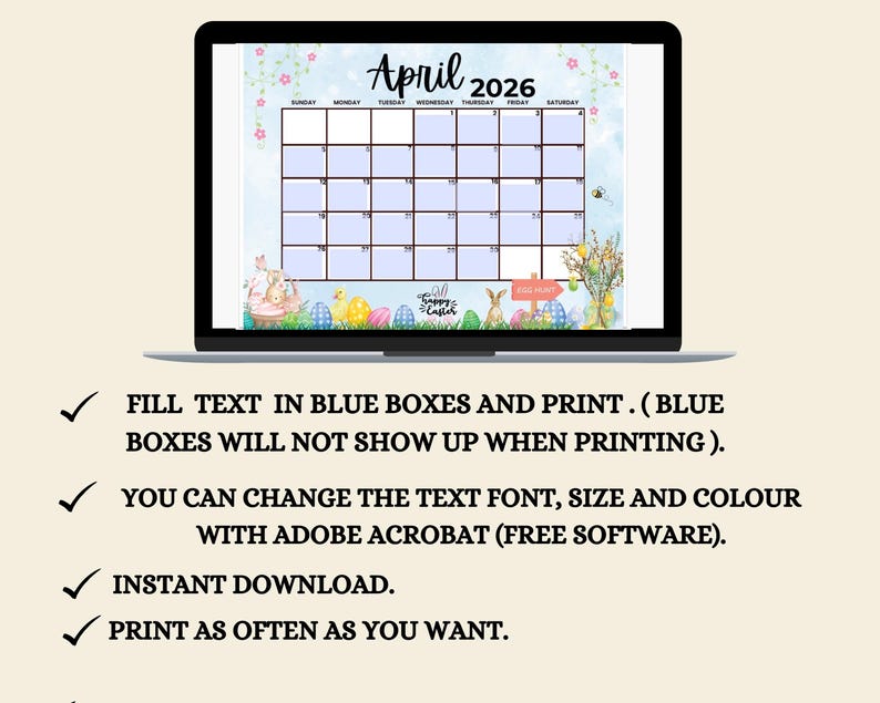 Editable April 2026 Calendar | Monthly Planner for Kids, School, Work ...