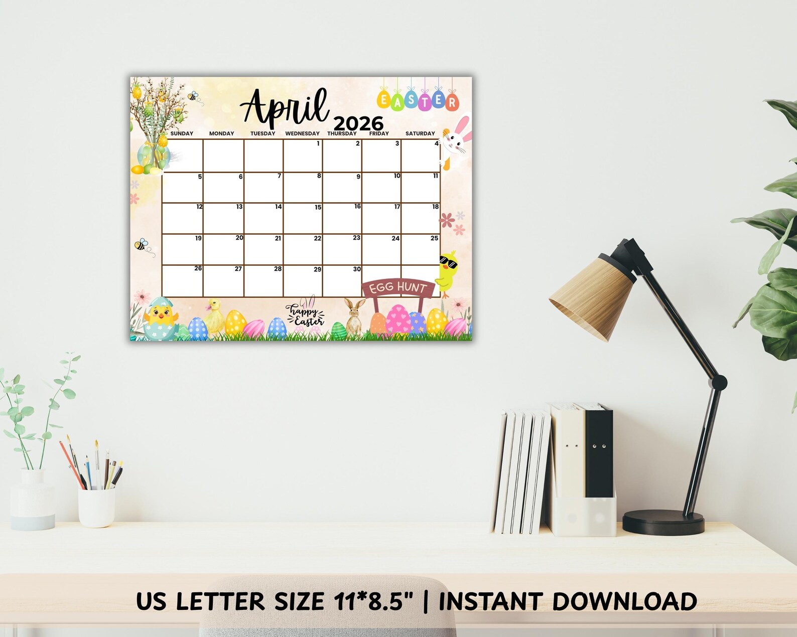 Printable April 2026 Calendar, Editable Easter Planner With Bunnies ...