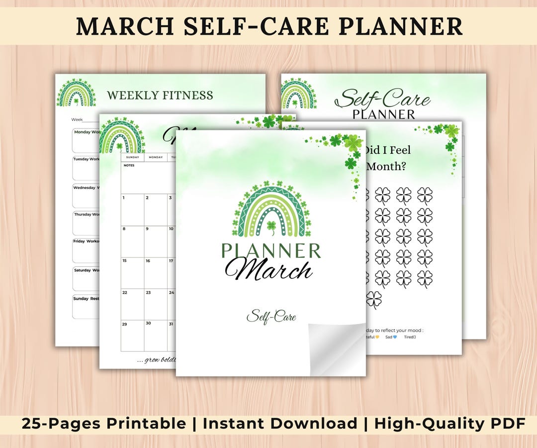 March Self-care Journal Printable | Fitness, Wellness and Mood Tracker ...