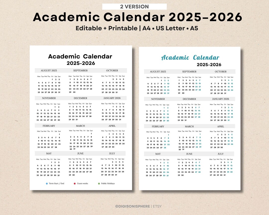 Academic Calendar 2025–2026 | Color-coded Planner | Printable ...