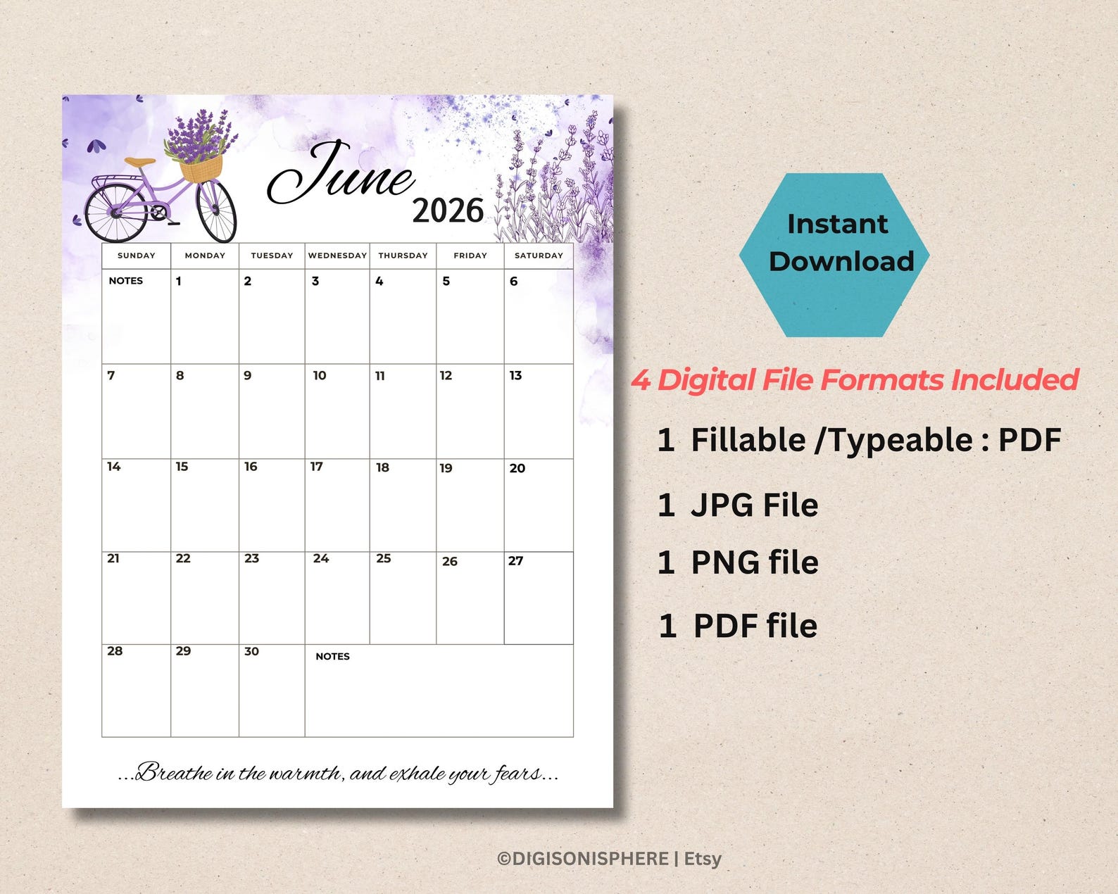 Editable June 2026 Calendar – Printable Monthly Planner (fillable PDF ...