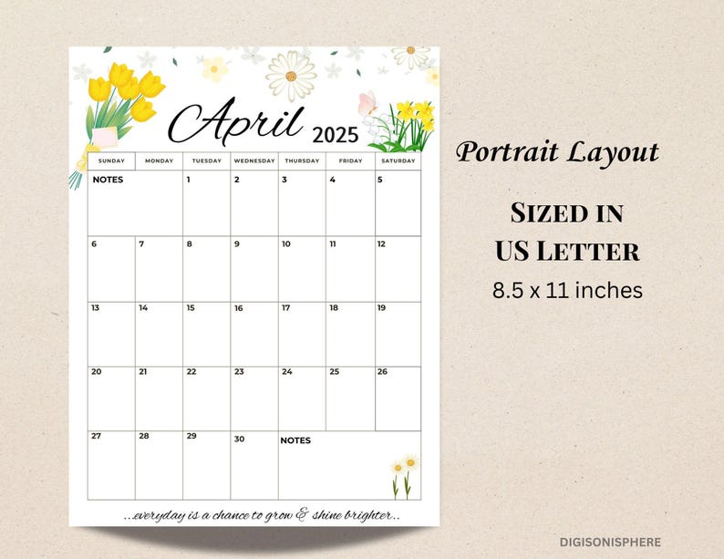 Fillable & Editable April 2025 Calendar | Simple Modern Work Calender ...