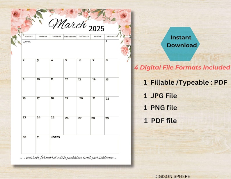 March 2025 Editable Calendar - Digital Download | Fillable & Printable ...