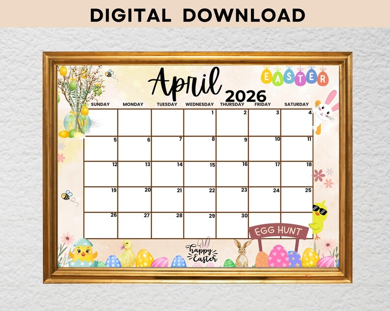 Printable April 2026 Calendar, Editable Easter Planner With Bunnies ...