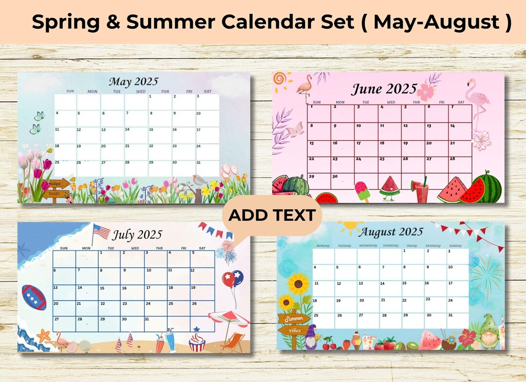 Aesthetic May–august Calendar Bundle | Editable & Fillable PDF ...