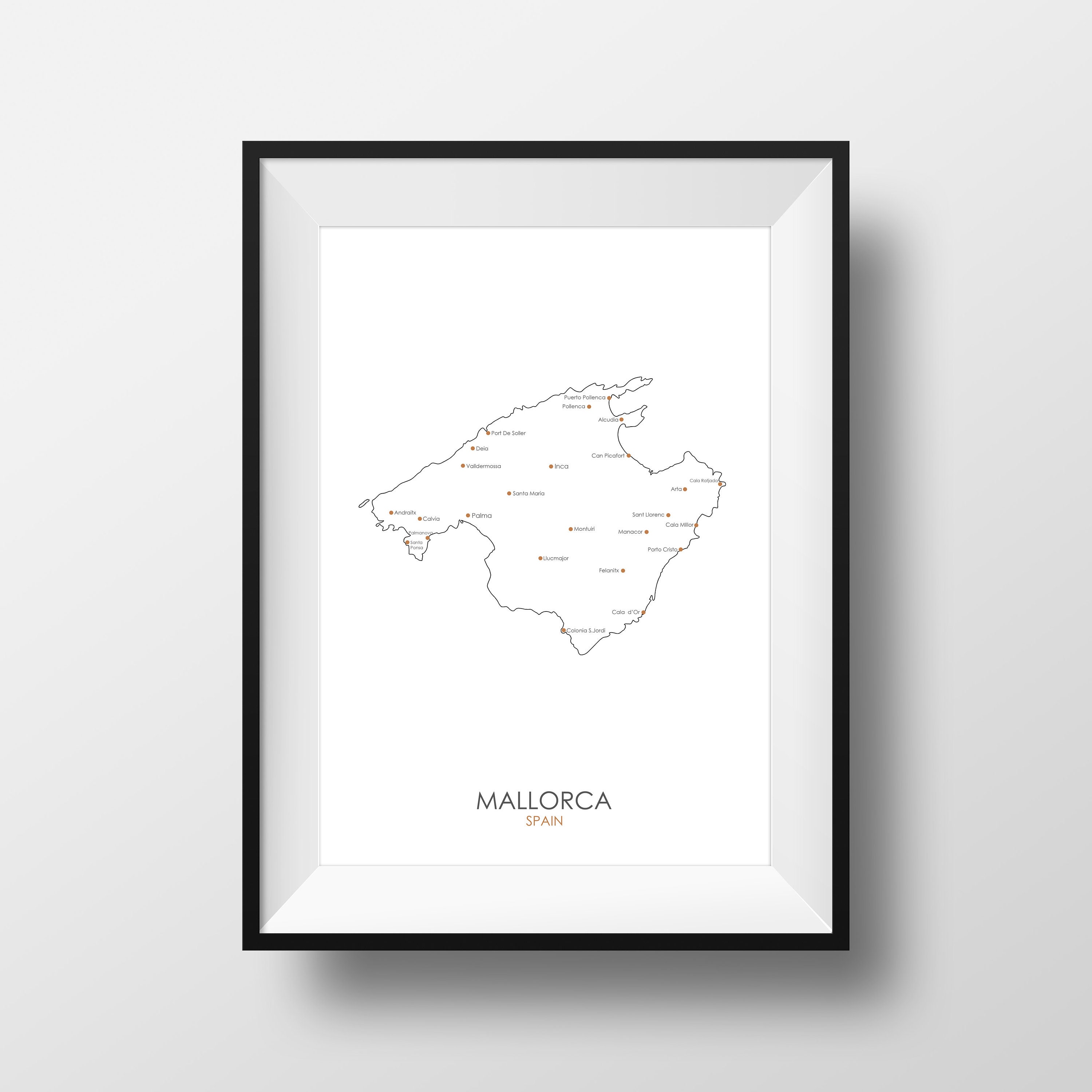 Mallorca Map Outline-Puerto Pollensa-Poster Print | Etsy