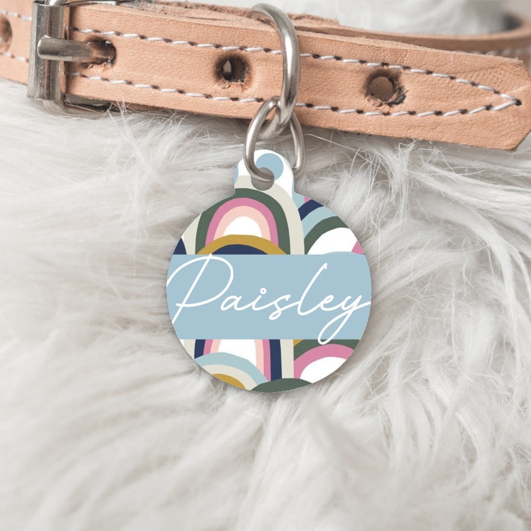 Retro Rainbow Dog Tag Cat Tag Pet ID Tags - Personalised Name and ...