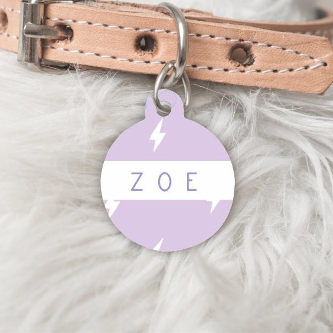Purple Dog Tag Cat Tag Pet ID Tags - Personalised Printed Double Sided ...