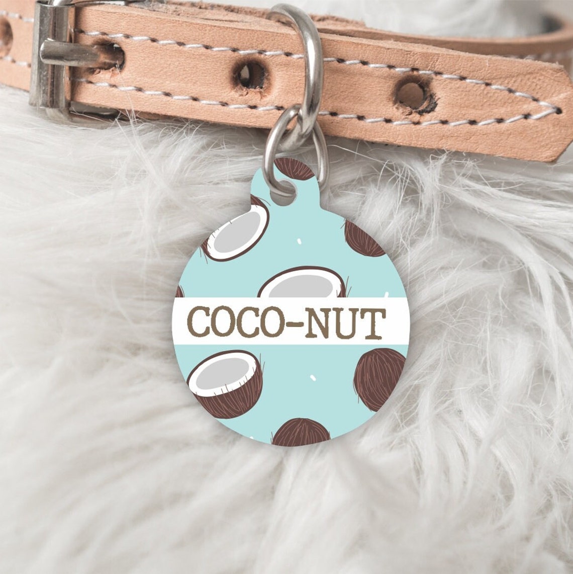 Coconut Pet ID Tag: Personalized Double Sided Metal Dog Cat Tag - Etsy