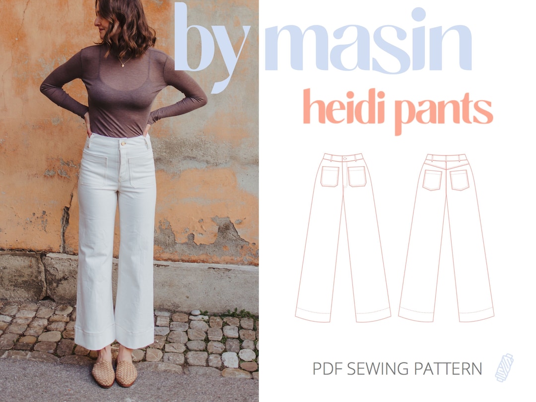 Pants PDF Sewing Pattern, High Waisted Pants, Wide Leg Jeans, Digital ...