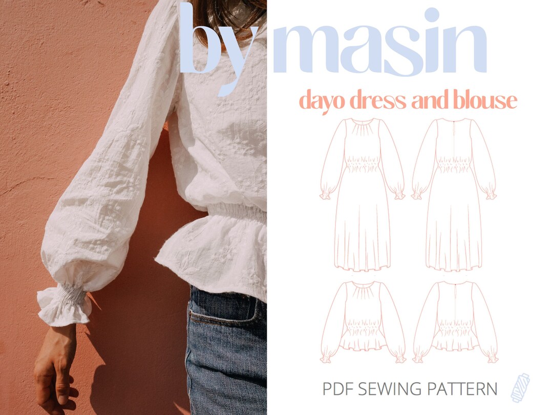 Shirred Dress Sewing Pattern, Blouse Sewing Pattern, Shirt Sewing ...
