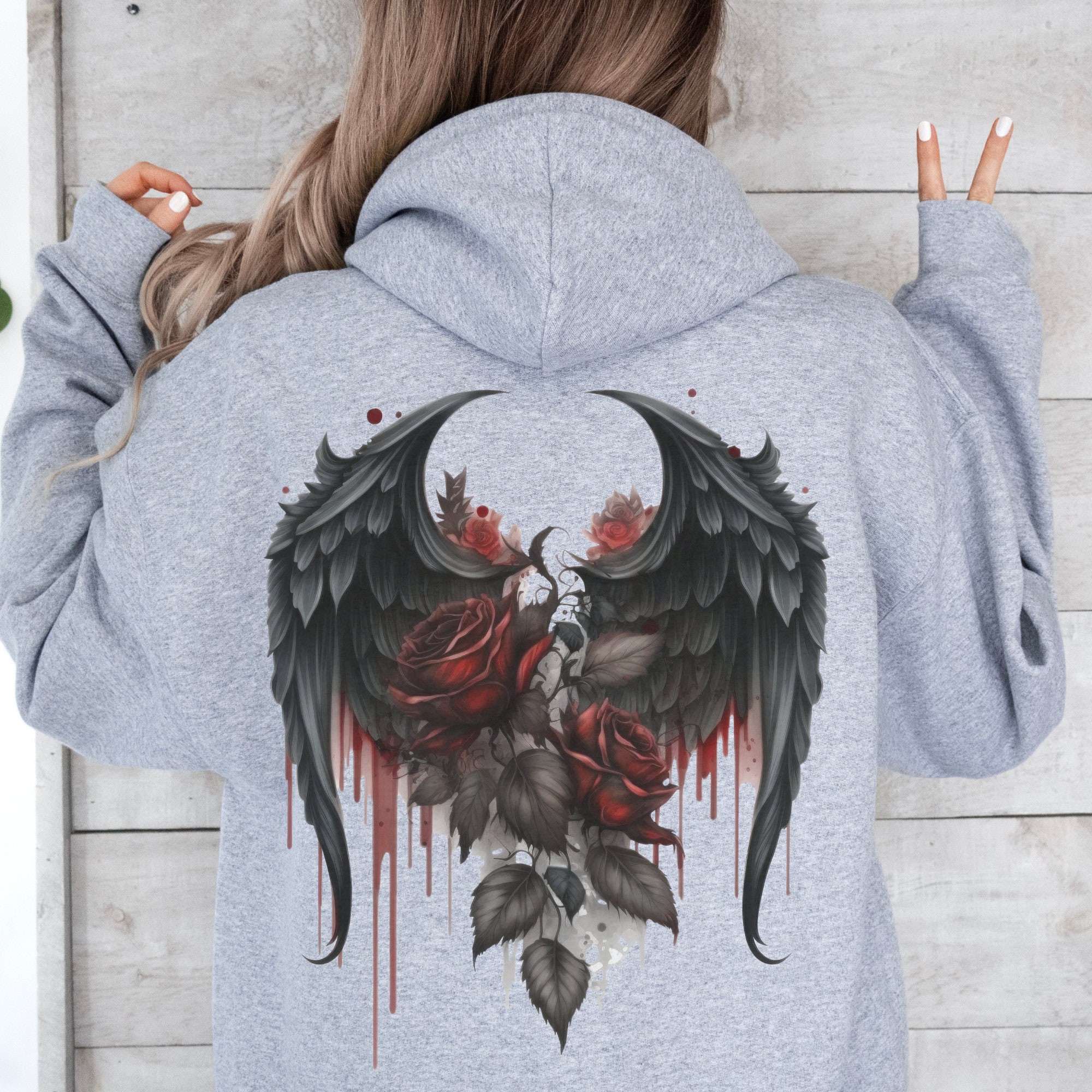 Dark Angel Wings Hoodie, Gothic Wings Shirt, Gothic Clothing, Dark ...