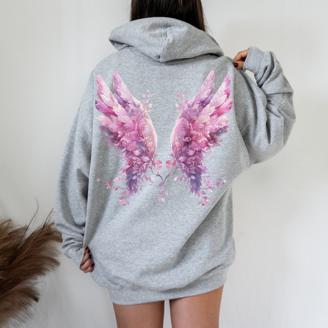 Angel Wings Artwork Hoodie Sweatshirt, Back Print Hoodie, Winged ...