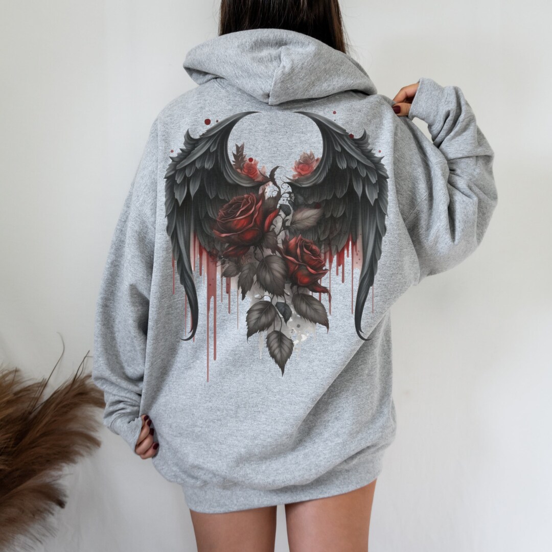 Dark Angel Wings Hoodie, Gothic Wings Shirt, Gothic Clothing, Dark ...
