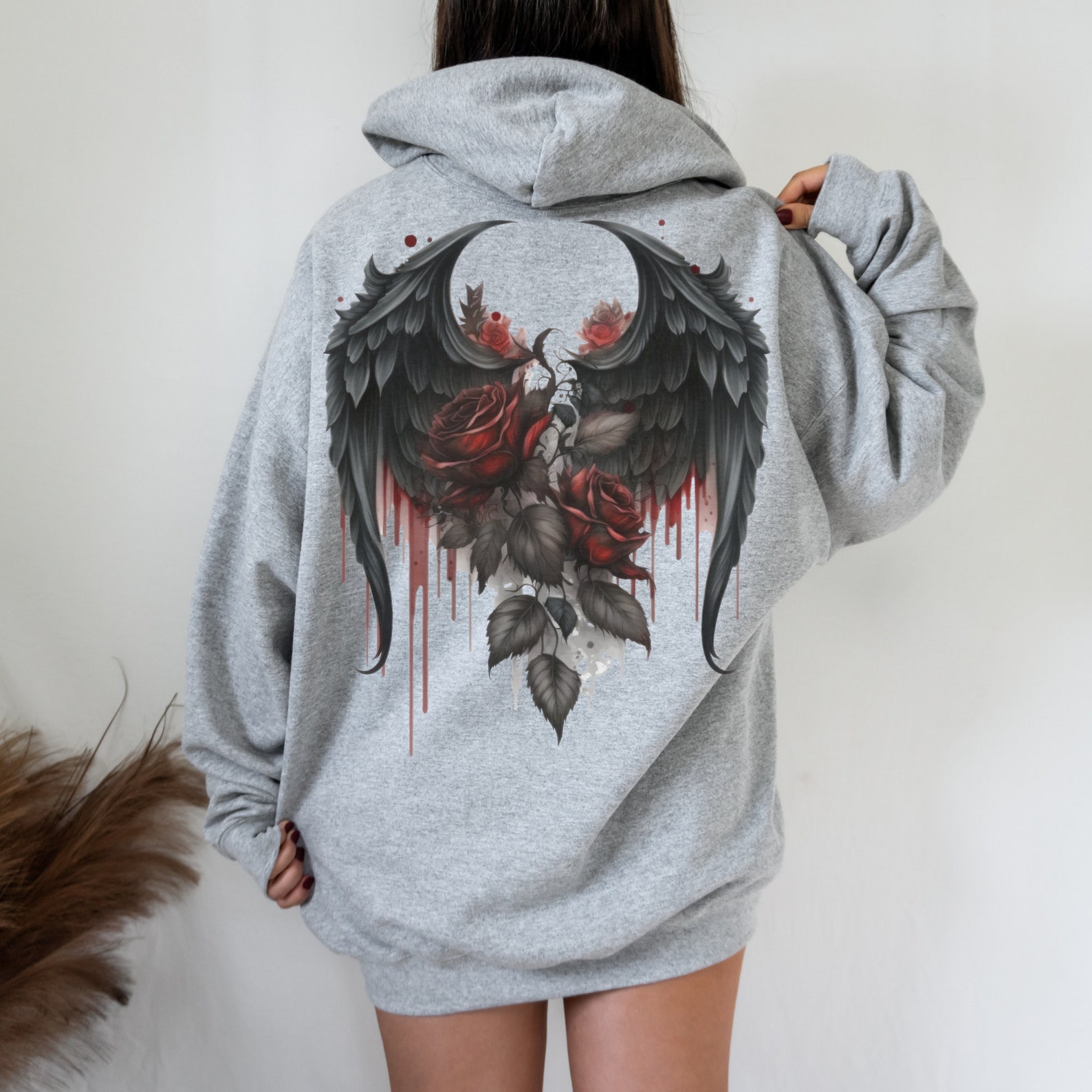 Dark Angel Wings Hoodie, Gothic Wings Shirt, Gothic Clothing, Dark ...
