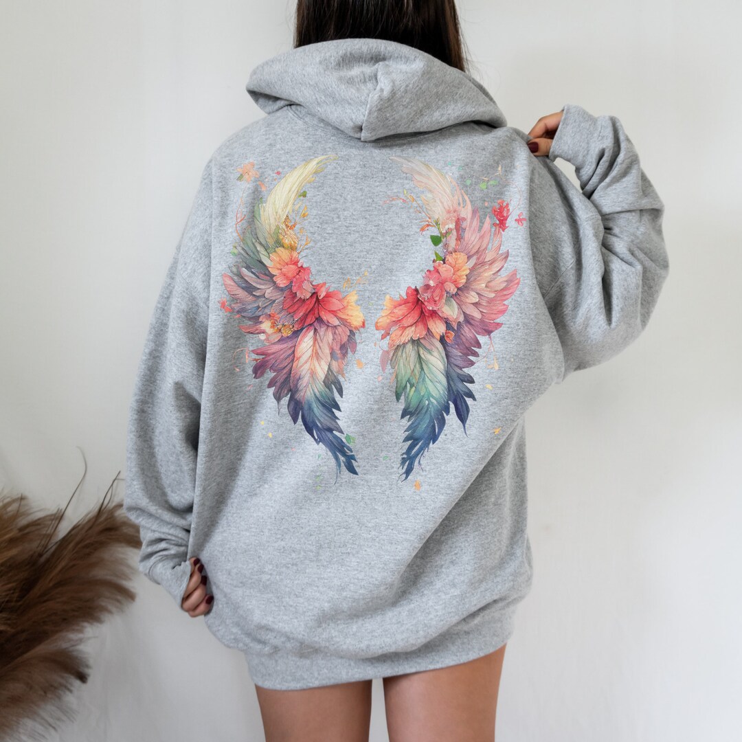 Angel Wings Hoodie Sweatshirt, Angel Wings Artwork Across Back of ...