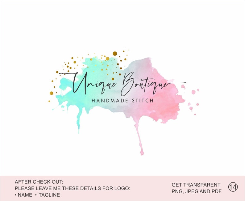 Watercolor Logo Design, Handdrawn Logo, Custom Logo Design, Rose Gold ...