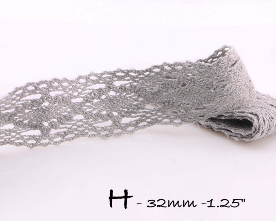 Gray Crochet Lace Ribbon Gray Lace Trim Cotton by the Yard - Etsy