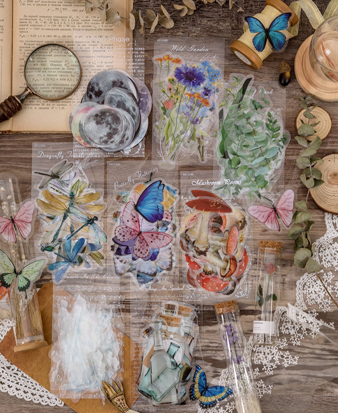 20 Pcs Botanical Sticker, Flower Sticker, Butterfly, Dragonfly ...