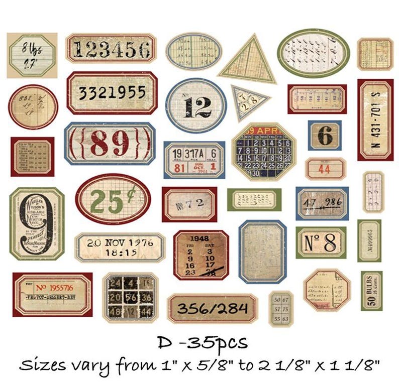 Vintage Number Label Stickers: Shabby Chic Scrapbooking Strips - Etsy