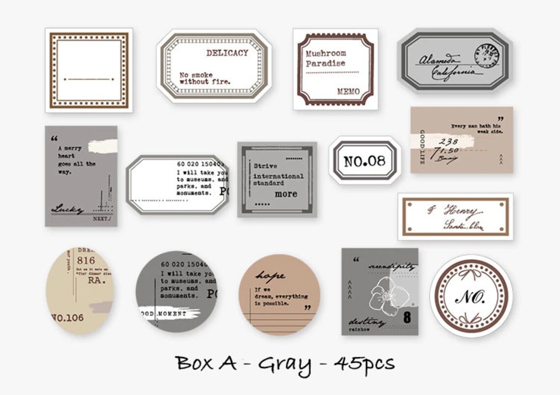 45 Pcs Box Vintage Textured Paper Label Vintage Shabby Chic | Etsy