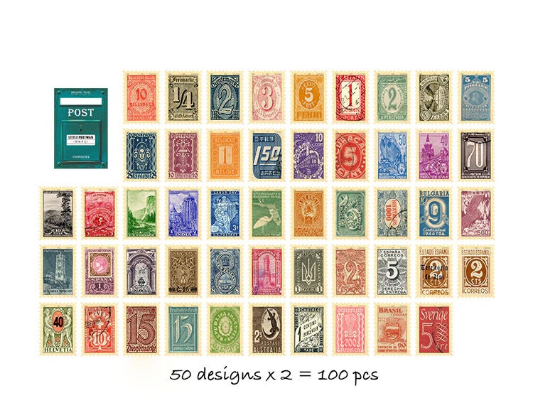 100 pcs Vintage Label Stamp Sticker Vintage Sticker Vintage | Etsy