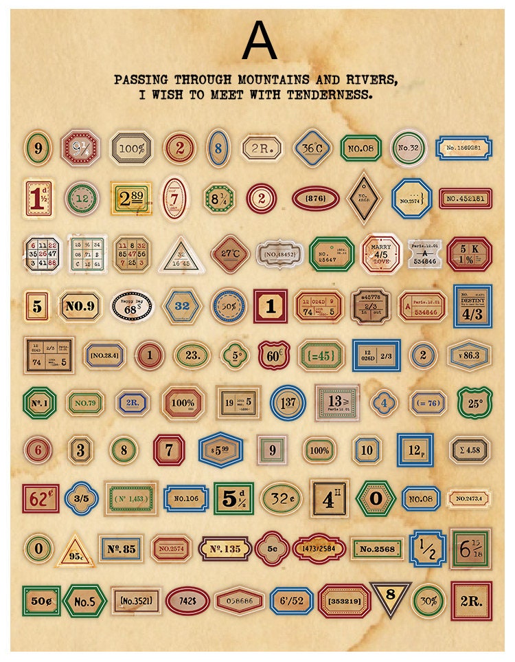 100 Pcs Retro Label Sticker Vintage Number Label Sticker | Etsy