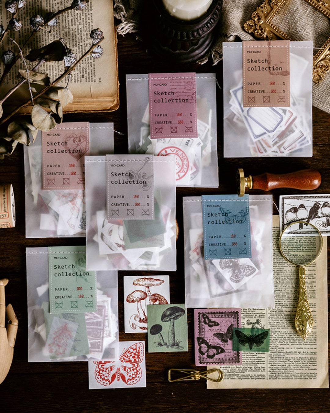 Ephemera Pack 100 Pcs, Floral, Botanicals, Butterflies, Labels, Stamps ...