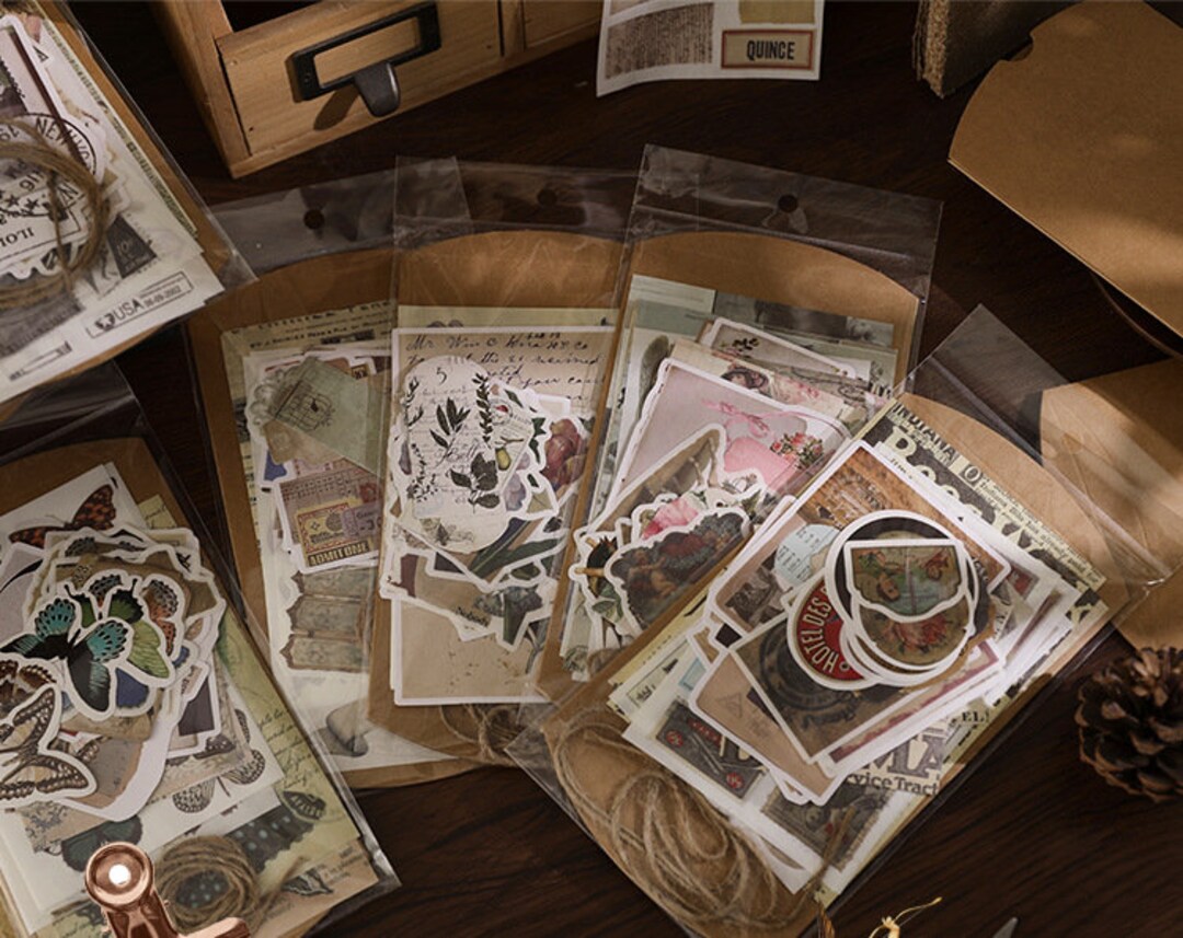 Vintage Ephemera Kit: Paper Stickers, Vellum, Tags - Scrapbook Journal ...
