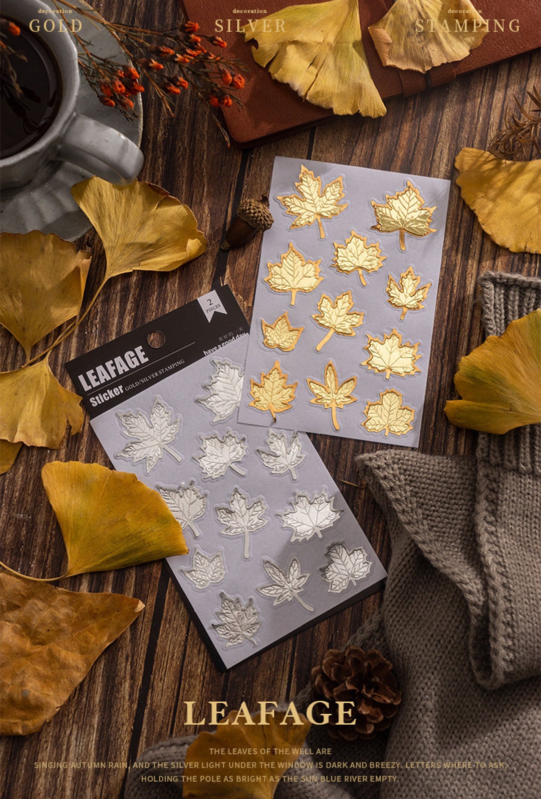 Gold and Silver Metallic Leaves Sticker, Junk Journal, Scrapbooking ...