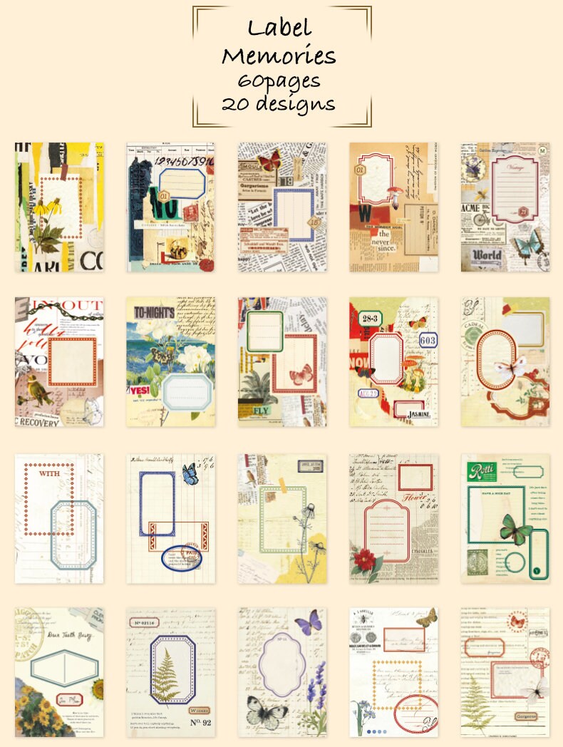 Collage Sticker Booklet 60 Pages Botanicals Butterfly - Etsy