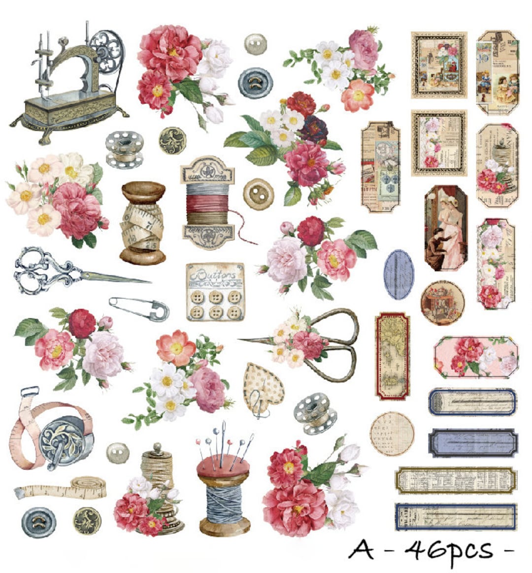Vintage Collection Paper Stickers, Tags Stickers Set, Junk Journal ...