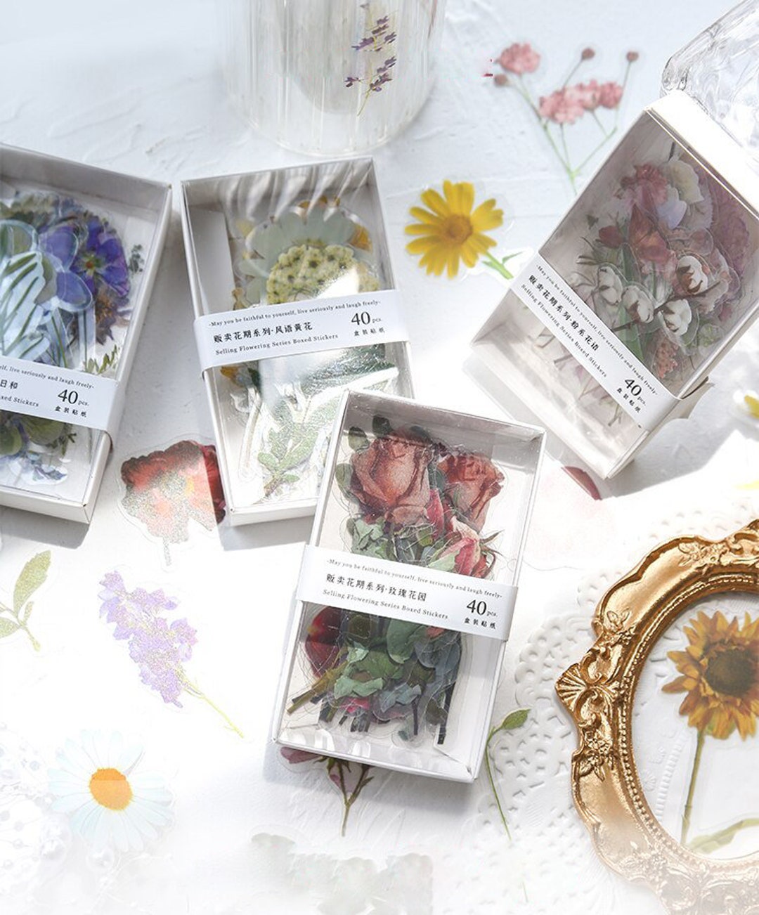 Botanical Stickers, PET Sticker, Transparent Sticker, Dry Floral ...