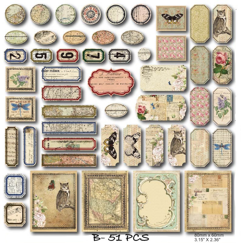 Vintage Collection Paper, Tags and Paper Cuts, Junk Journal Ephemera ...