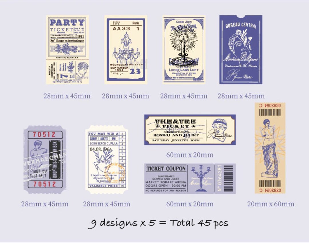 45 Pcs Set Vellum Tickets Stickers , Botanical Travel Vintage Ladies ...