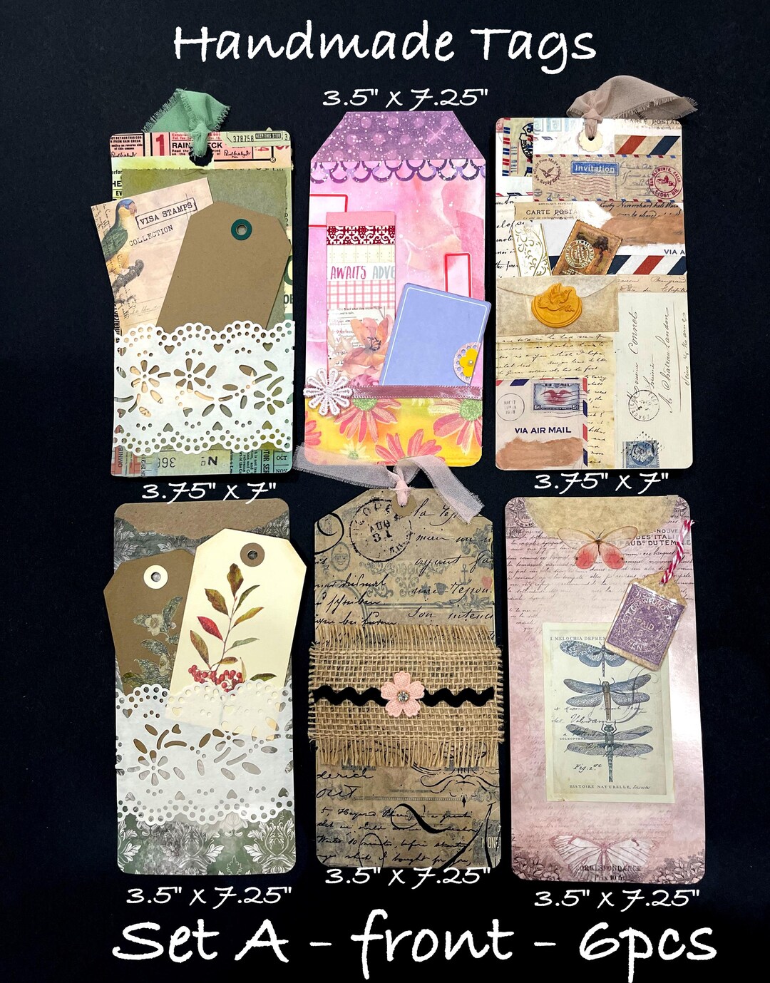 Handmade Big Tags - Junk Journal : Retro Scrapbook Embellishments - Set ...