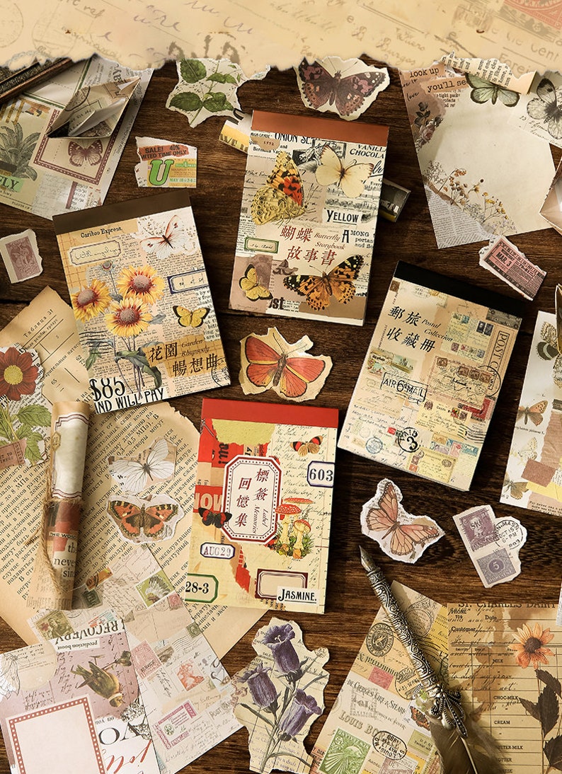 Collage Sticker Booklet 60 Pages Botanicals Butterfly - Etsy